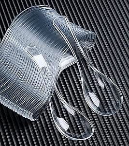 50 PCS Disposable Clear Plastic Asian Soup Spoons - Tasting & Front Dish Spoons, Plastic Cutlery (Clear Round Bottom)