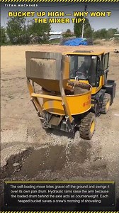 Industrial Self-Loading Concrete Mixer Machine Scoops Gravel into Mixed Concrete — Repetitive Work