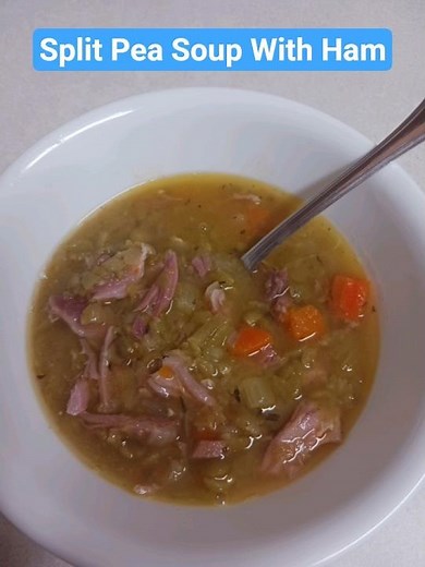 Crockpot split pea soup with a meaty ham bone. Easy & delicious comfort food!