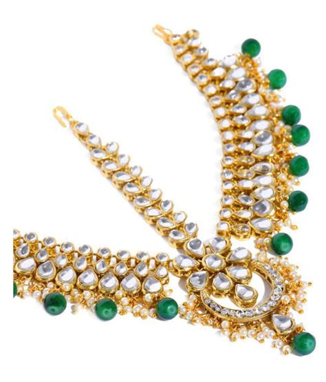 Zaveri Pearls Gold Tone Kundan And Green Beads Bridal Mathapatti For