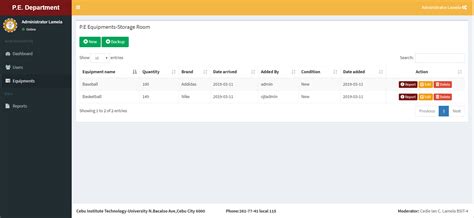 simple p e equipment inventory and reporting system in