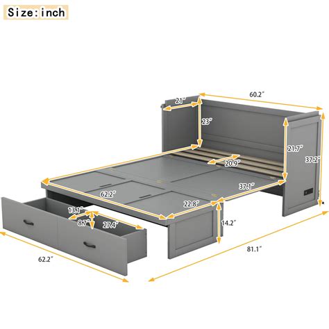 Queen Size Murphy Bed With Usb Port And A Large Drawer Bed Bath