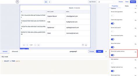 bulk update multiple rows in table tooljet