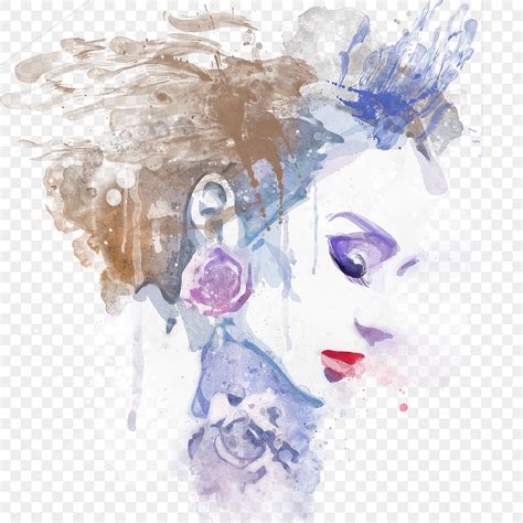 Hand Drawn Elements Png Image Watercolor Woman Portrait Splatter