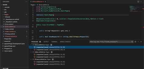 loading asp razor project failed with problems { expected [razor