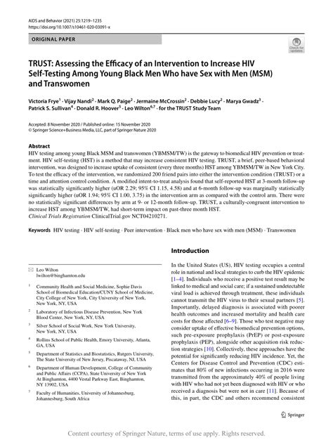 Trust Assessing The Efficacy Of An Intervention To Increase Hiv Self