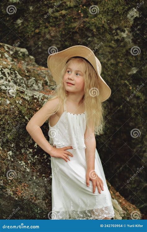 Ukrainian 7 Year Old Girl With White Hair Like An Angel Walking In The