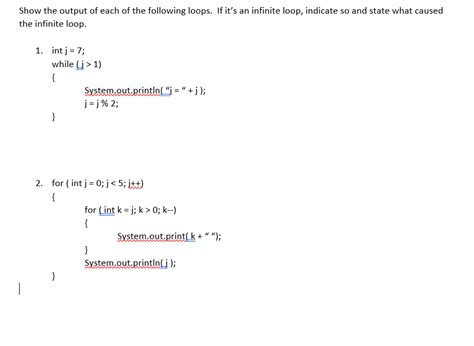 solved show the output of each of the following loops if