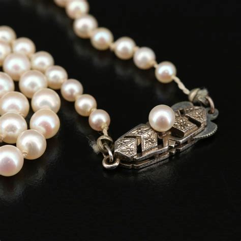 Vintage Mikimoto Graduated Cultured Pearl Strand Necklace With Sterling
