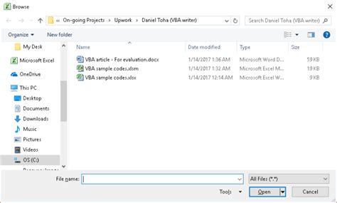 using application filedialog in microsoft excel vba vba
