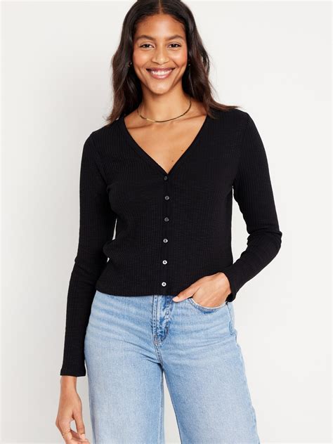 Button Front Rib Knit Top Old Navy