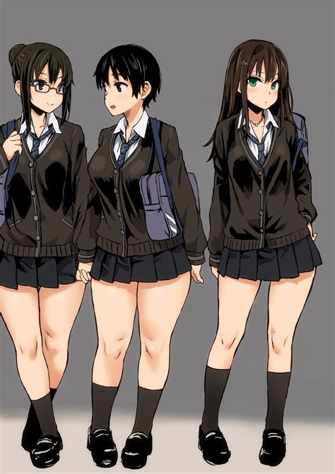 Safebooru 3girls Asanagi Bag Black Eyes Black Hair Blush Brown Eyes