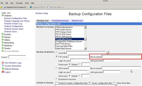 solved how to backup postfix email server configuration via webmin