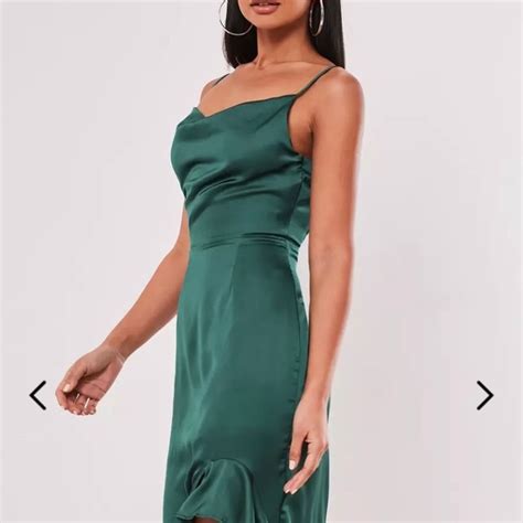 Deep Green Satin Ruffle Side Cami Midi Dress Dresses Images 2022