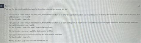 solved 10 poll what are the iterator invalidation rules for