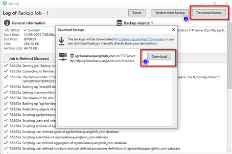 hướng dẫn backup database sqlserver từ remote server hosting về máy local