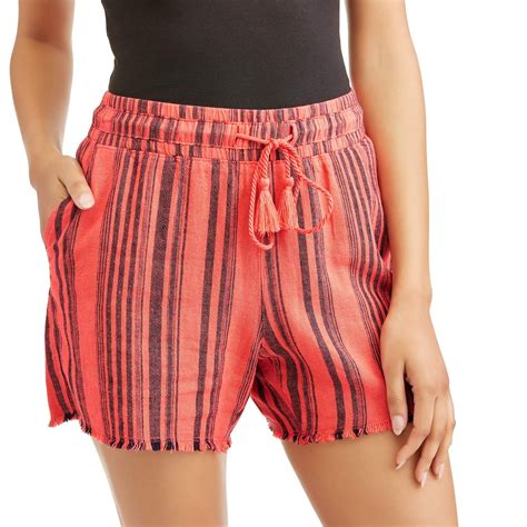 Time And True Womens Linen Shorts With Drawstring Waist Women True
