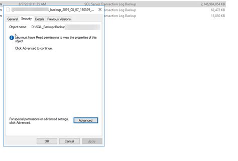 windows 10 unable to delete a sql backup file ~2 1 tb