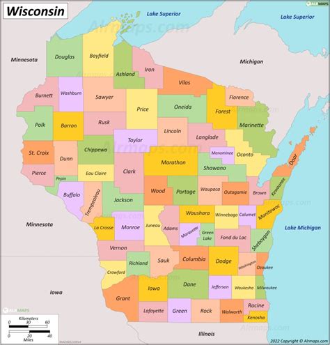 Wisconsin Counties Map With Cities