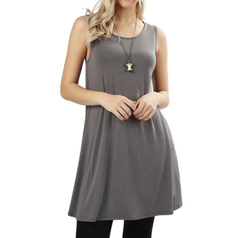 Thelovely Women Round Neck Sleeveless Flowy Tunic Top With Side