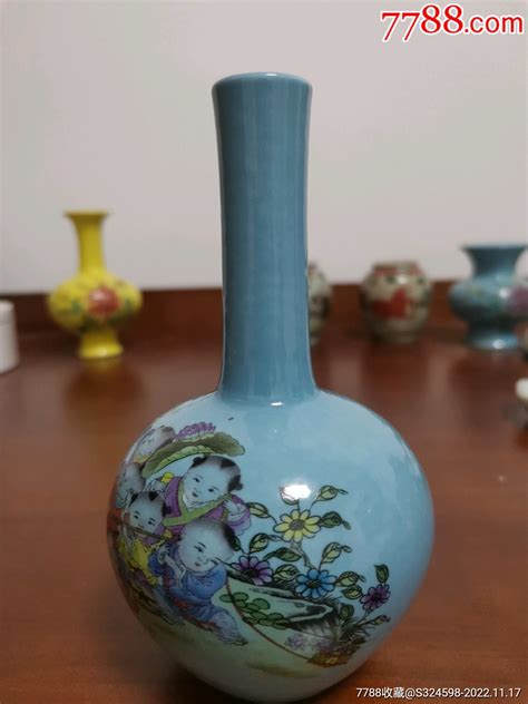 童子花瓶 旧瓷器 古玩观赏【7788商城】