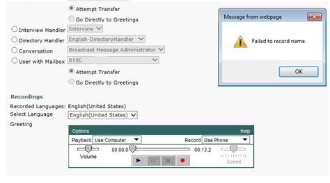 cisco unity failed to record name issue