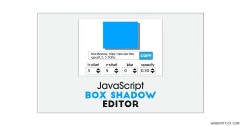 javascript box shadow editor with copy to clipboard values