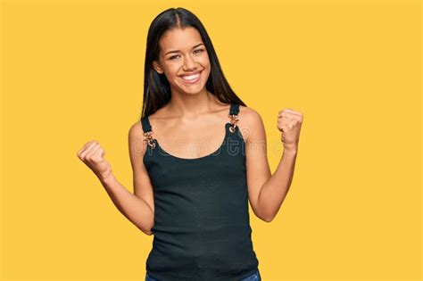 Beautiful Hispanic Woman Wearing Casual Clothes Very Happy And Excited