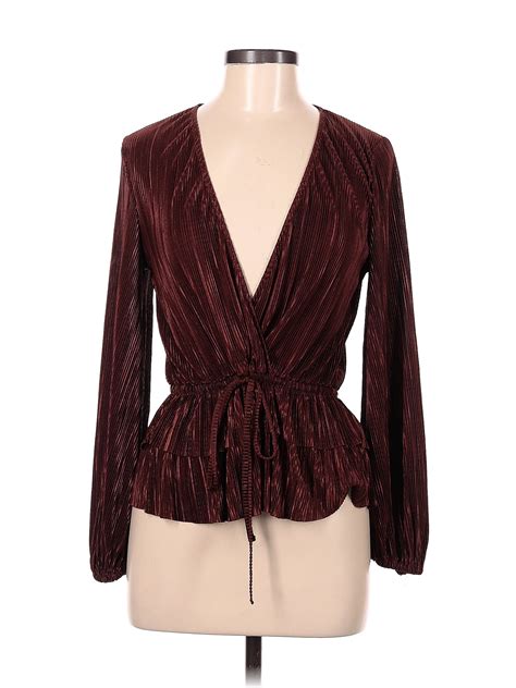 Zara 100 Polyester Solid Brown Burgundy Long Sleeve Blouse Size M 50