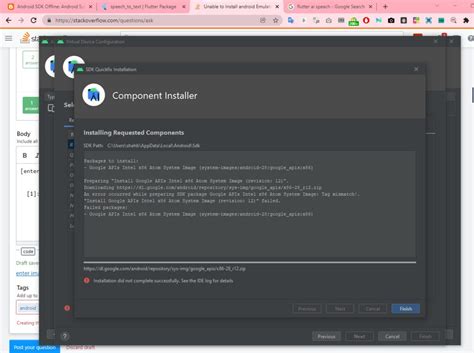 flutter unable to install android emulators on windows 10 stack