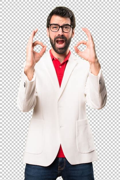Premium Psd Brunette Man With Glasses Making Ok Sign