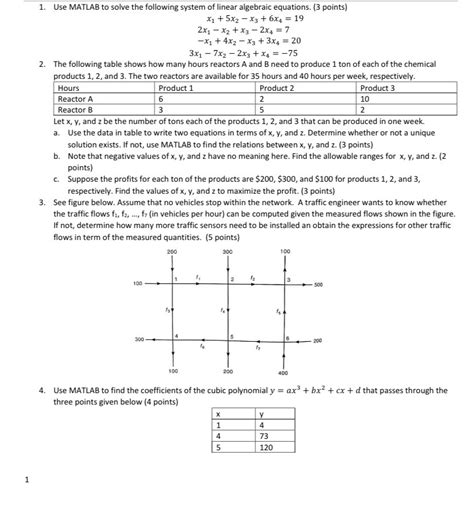 solved 1 use matlab to solve the following system of linear