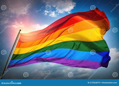 Ai Generated Closeup Rainbow Flag Of Lgbt Community Blowing In Wind