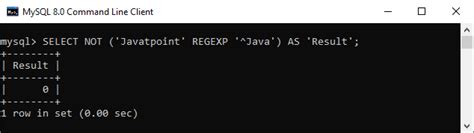 mysql not regexp operator javatpoint