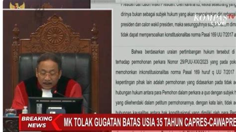 Mk Tolak Gugatan Batas Usia Capres Cawapres Diturunkan Syarat Minimal