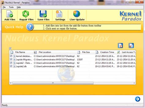 product screenshots of kernel for paradox database recovery software tool
