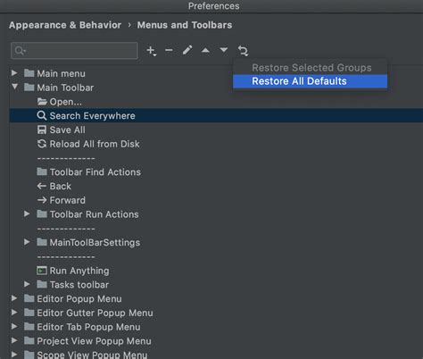 menus and toolbars webstorm documentation