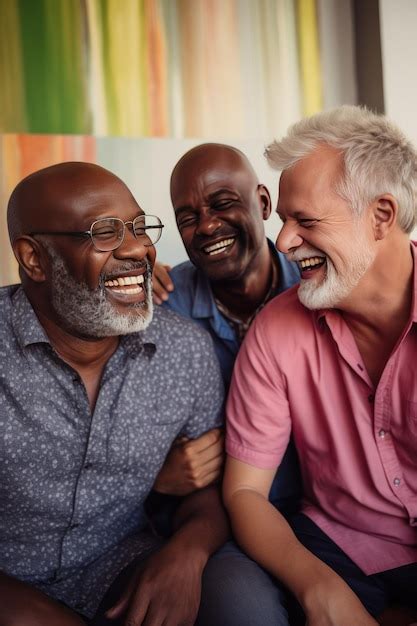 Premium Photo Old Male Friends Laugh Remembering Old Times And Events
