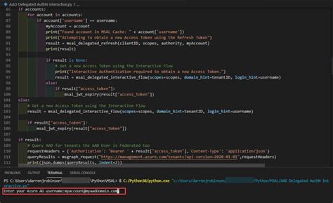 interactive authentication to microsoft graph using msal