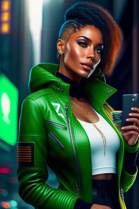 Lexica A Beautiful Light Skinned Woman Green Leather Jacket Playing