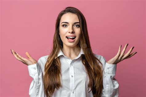 What Wonderful News Surprised And Happy Young Girl Express Overjoy And