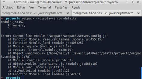 javascript error al ejecutar webpack cannot find module webpack