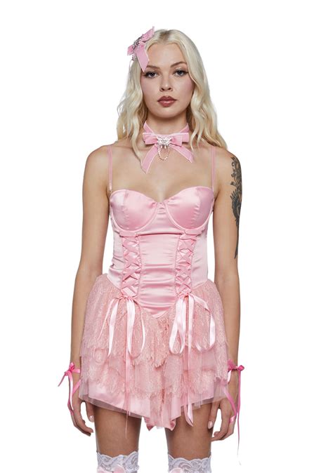 Sugar Thrillz Satin Lace Mini Skirt Pink Dolls Kill