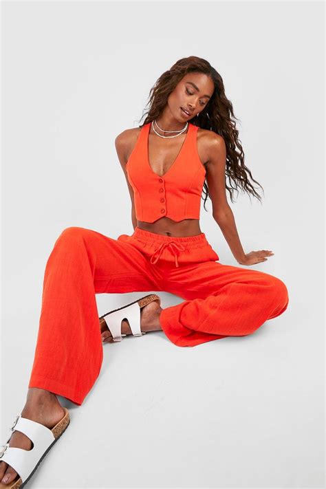 Linen Mix Relaxed Fit Wide Leg Pants Boohoo Usa