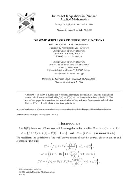 pdf on some subclasses of univalent functions mugur acu