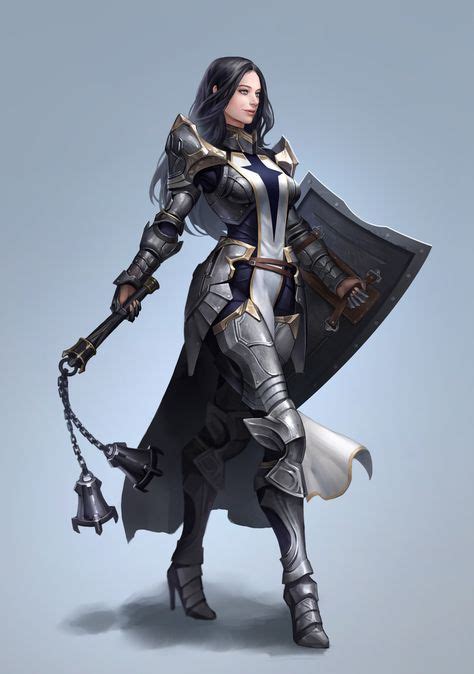 Female Human Flail Plate Armor Shield Cleric Fighter Paladin