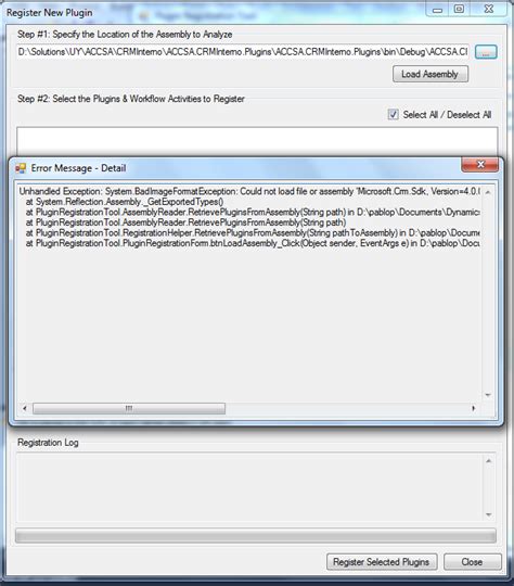 pablo peralta s blog plugin registration tool ‘unhandled exception