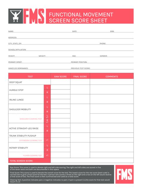 Fms Functional Movement Screen Score Sheet Fill And Sign Printable