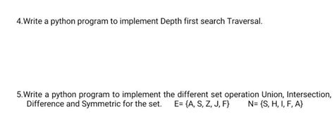 solved 4 write a python program to implement depth first