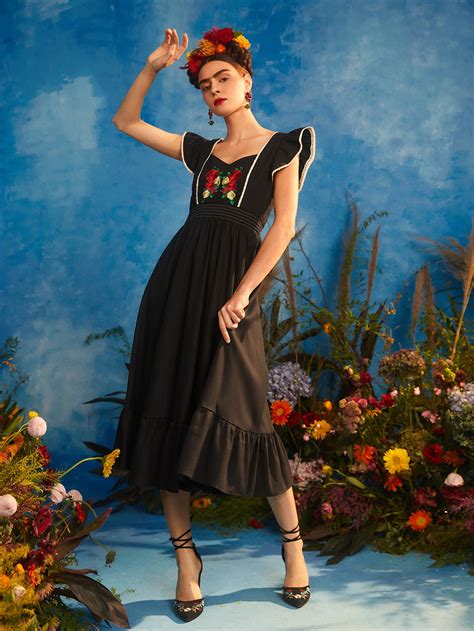 Frida Kahlo X Shein X Designer Brittney Laycock Vestido Con Bordado